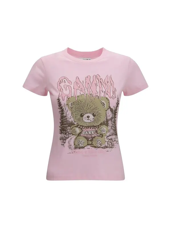 GANNI Teddy Forest Baby Fit Cotton T-shirt - Pink