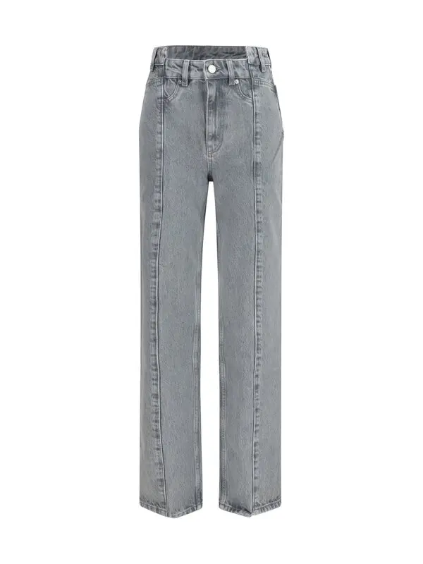 GANNI Rigid Denim Cuffed Jeans - Gray