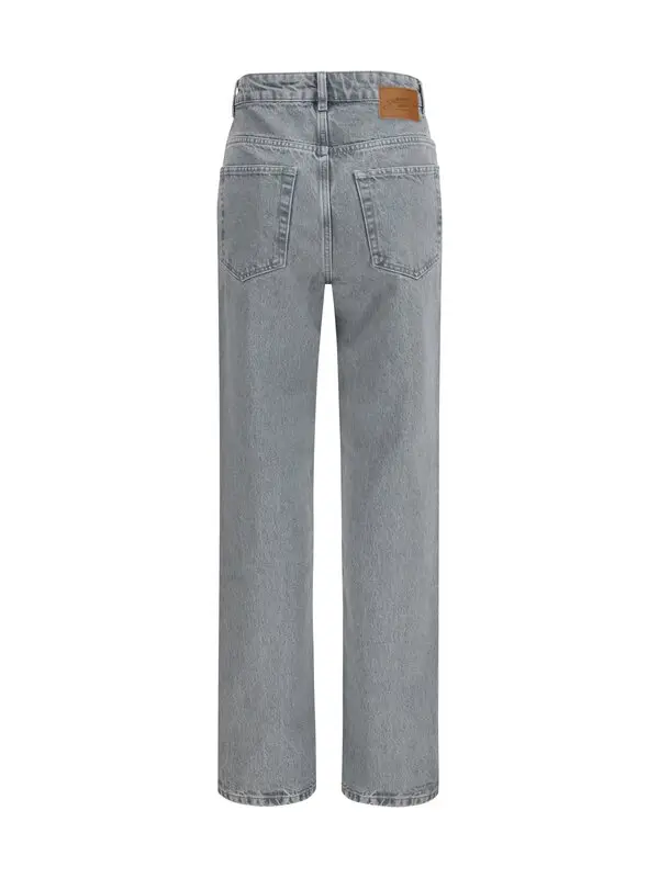 GANNI Rigid Denim Cuffed Jeans - Gray