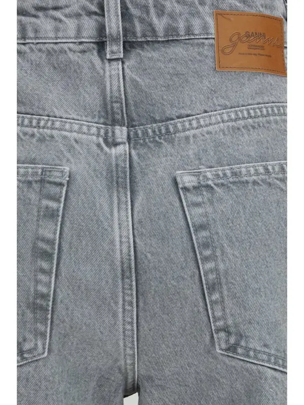 GANNI Rigid Denim Cuffed Jeans - Gray