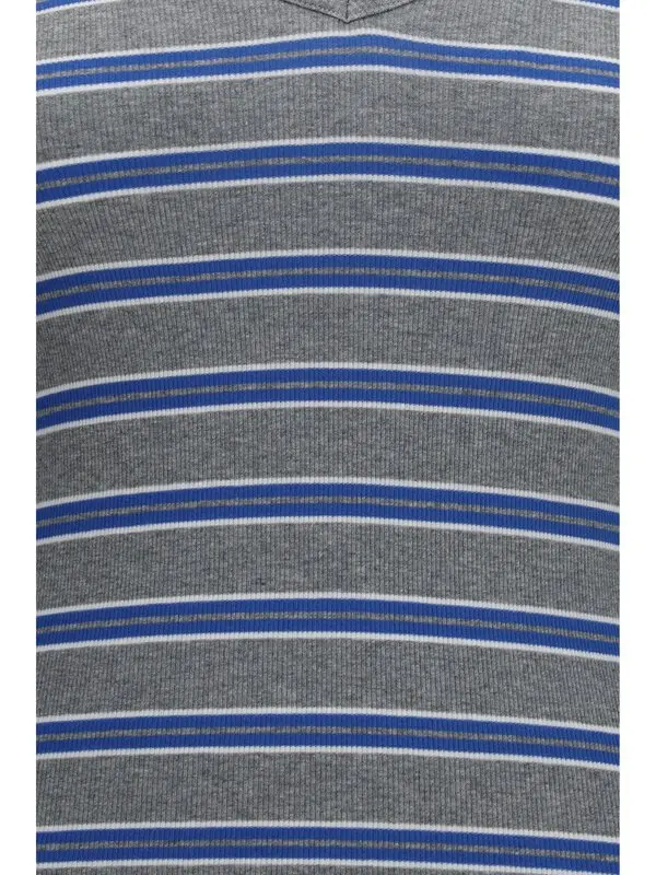GANNI Ribbed V-neck Long Sleeve T-shirt - Gray