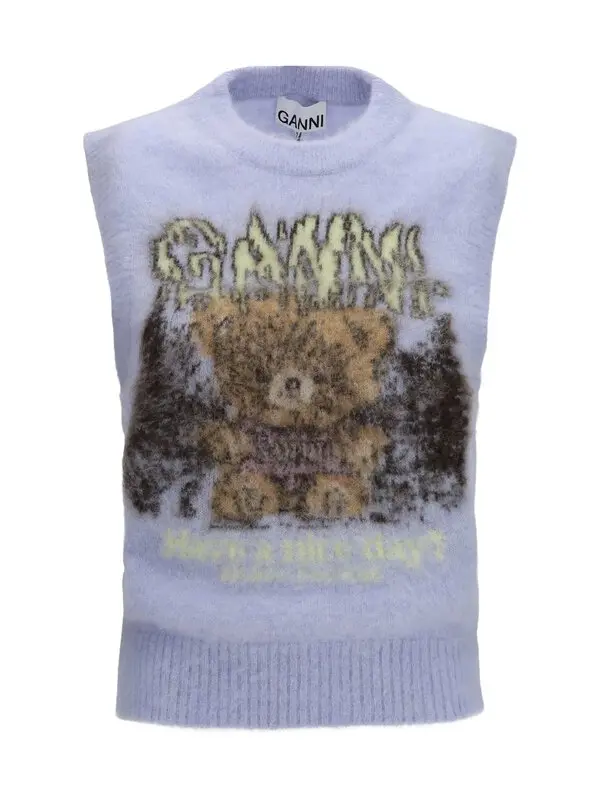 GANNI Teddy Brushed Alpaca Vest - Blue