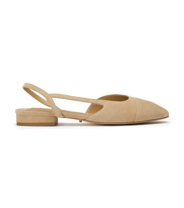 TONY BIANCO Pixie Suede Slingback Flat With Cap Toe - Stone Suede