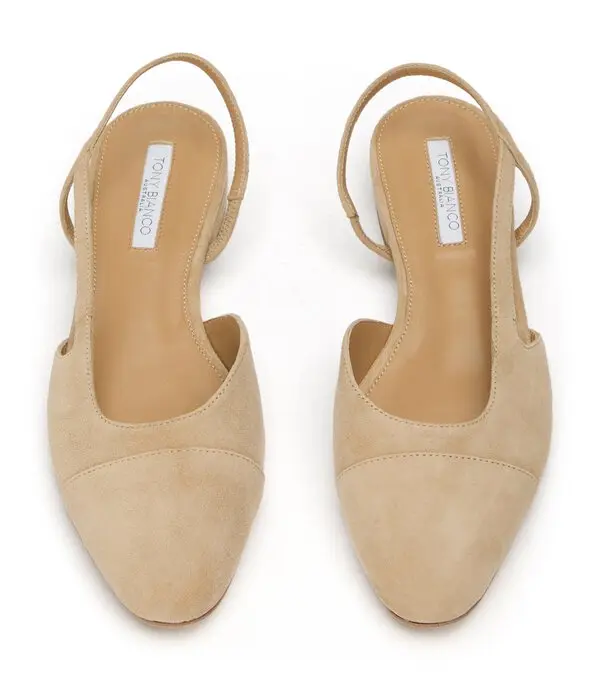 TONY BIANCO Pixie Suede Slingback Flat With Cap Toe - Stone Suede