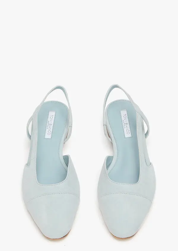 TONY BIANCO Pixie Slingback Flats - Sky Suede