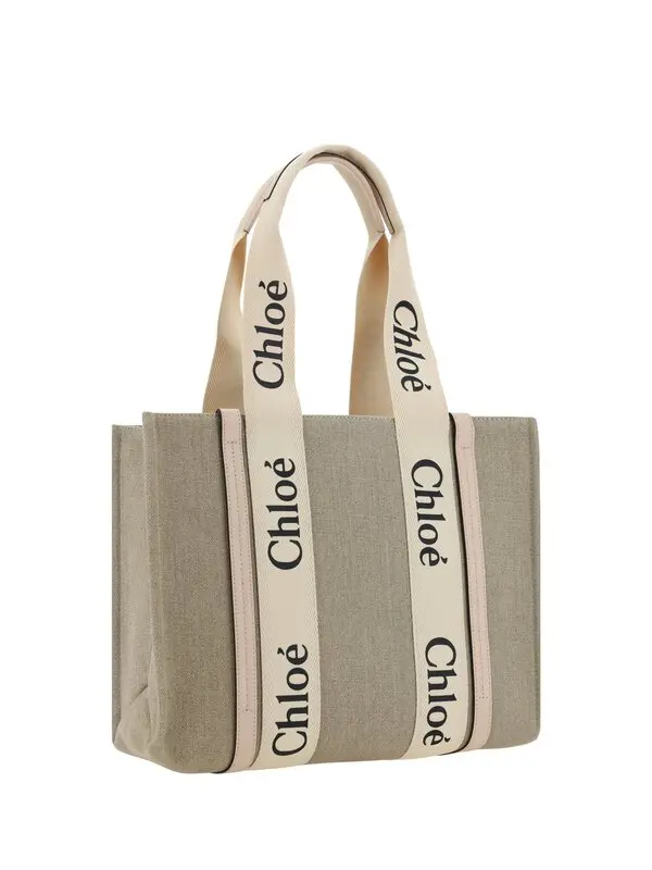 Chloé Woody Canvas Shoulder Bag - Cream