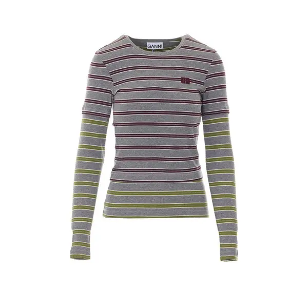 GANNI Striped Crew Neck Long Sleeve Top