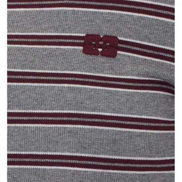 GANNI Striped Crew Neck Long Sleeve Top