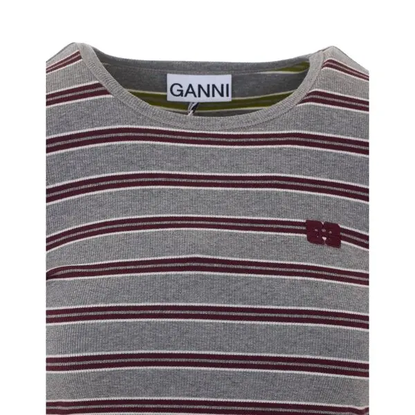 GANNI Striped Crew Neck Long Sleeve Top