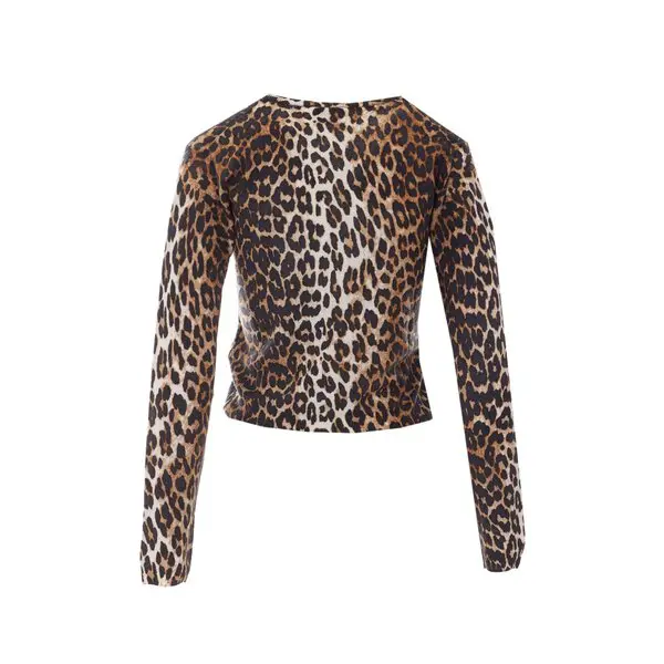 GANNI Leopard Print Merino Wool V-neck Cardigan - Brown