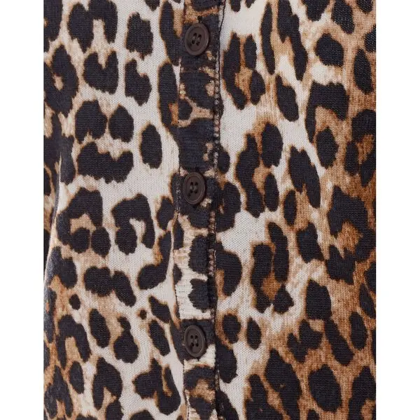 GANNI Leopard Print Merino Wool V-neck Cardigan - Brown