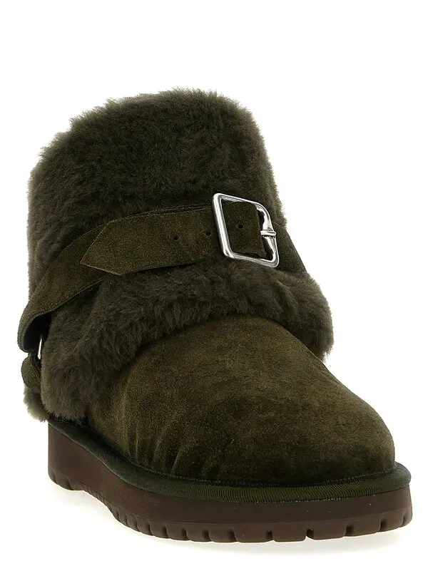 Burberry Chubby Suede Ankle Boots With Shearling - Green
