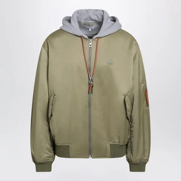Loewe Technical Fabric Bomber Jacket With Fleece Hood - Green