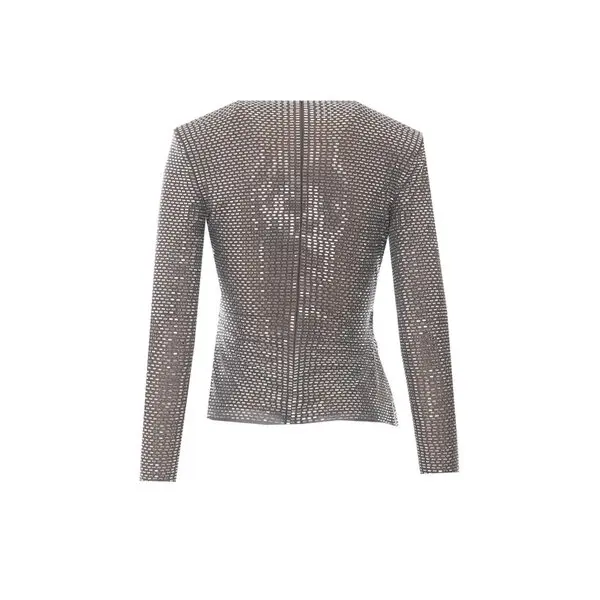 SELF-PORTRAIT Rhinestone Mesh Long Sleeve Top