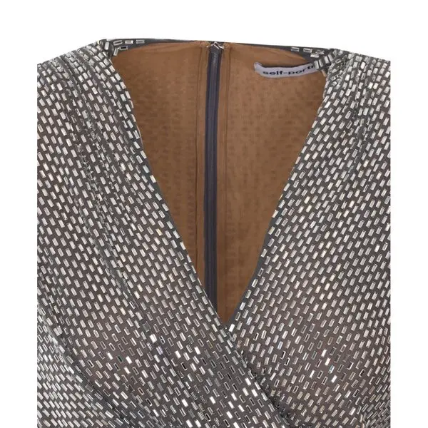 SELF-PORTRAIT Rhinestone Mesh Long Sleeve Top