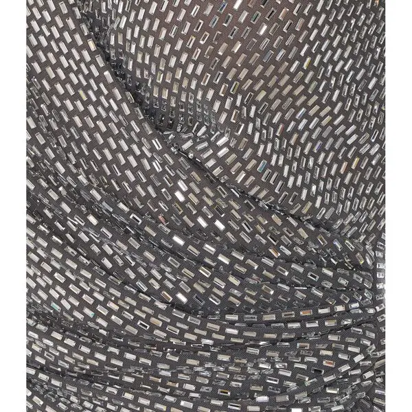 SELF-PORTRAIT Rhinestone Mesh Long Sleeve Top - Gray