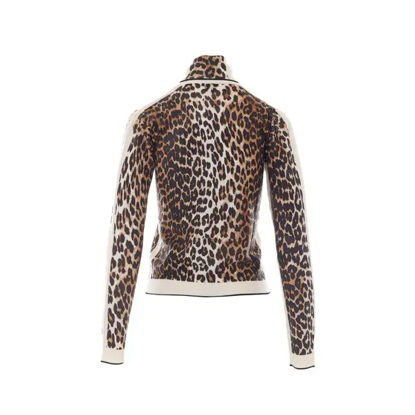 GANNI Leopard Print Turtleneck Sweater With Logo