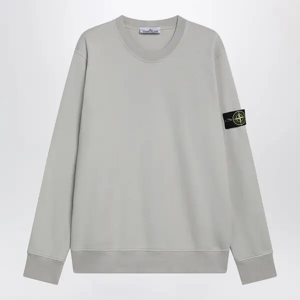 Stone Island Pearl Grey Cotton Crewneck Sweatshirt