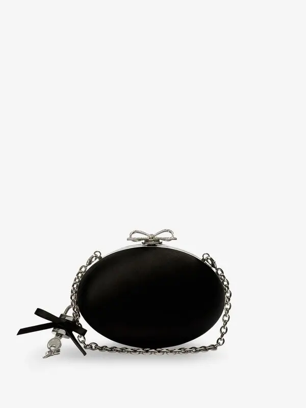 SELF-PORTRAIT Oval Satin Clutch Bag - Black