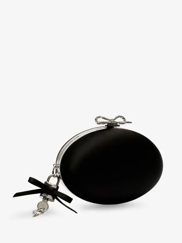 SELF-PORTRAIT Oval Satin Clutch Bag - Black