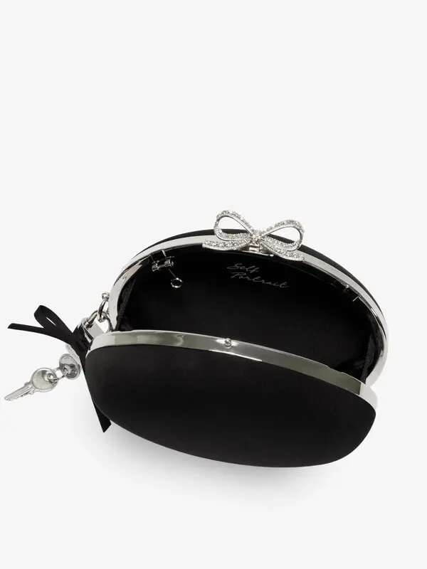 SELF-PORTRAIT Oval Satin Clutch Bag - Black