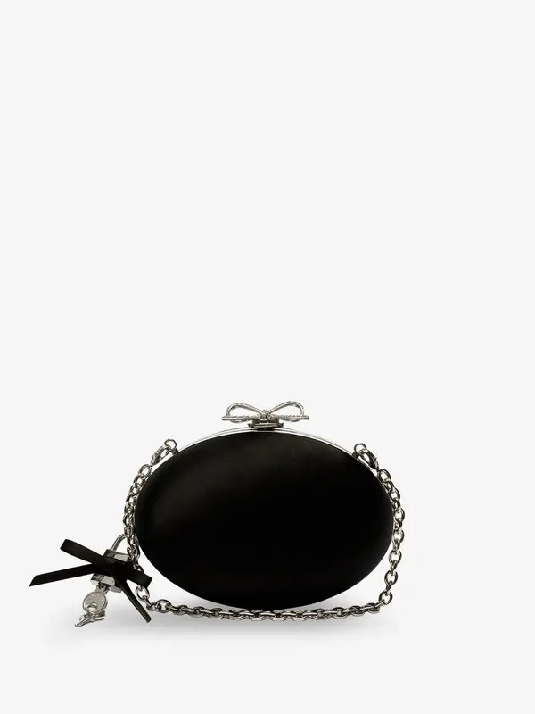 SELF-PORTRAIT Oval Satin Clutch Bag - Black