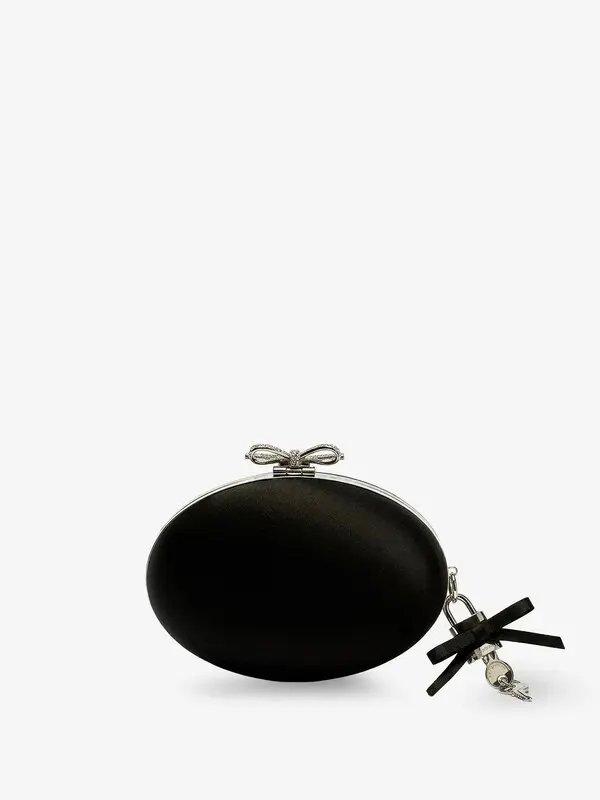 SELF-PORTRAIT Oval Satin Clutch Bag - Black