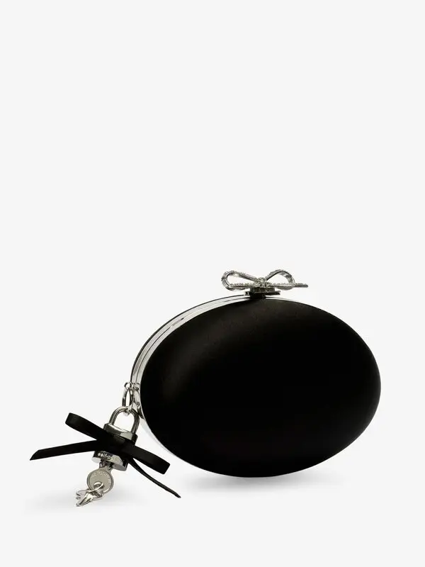 SELF-PORTRAIT Oval Satin Clutch Bag - Black