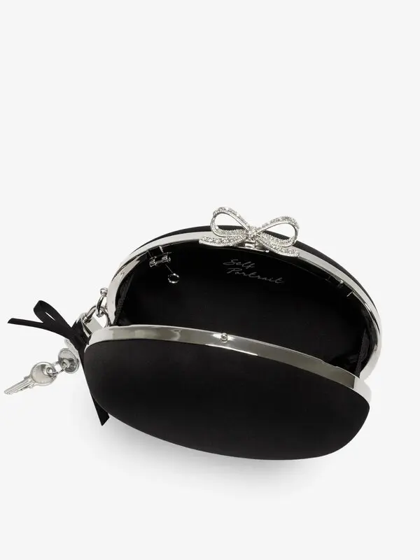SELF-PORTRAIT Oval Satin Clutch Bag - Black