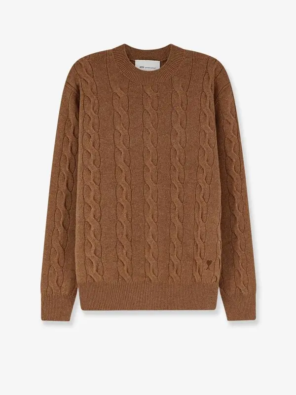 AMI Paris Braided Knit Wool Sweater - Brown