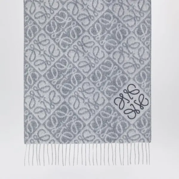 Loewe Grey Anagram Wool And Cashmere Scarf - Gray