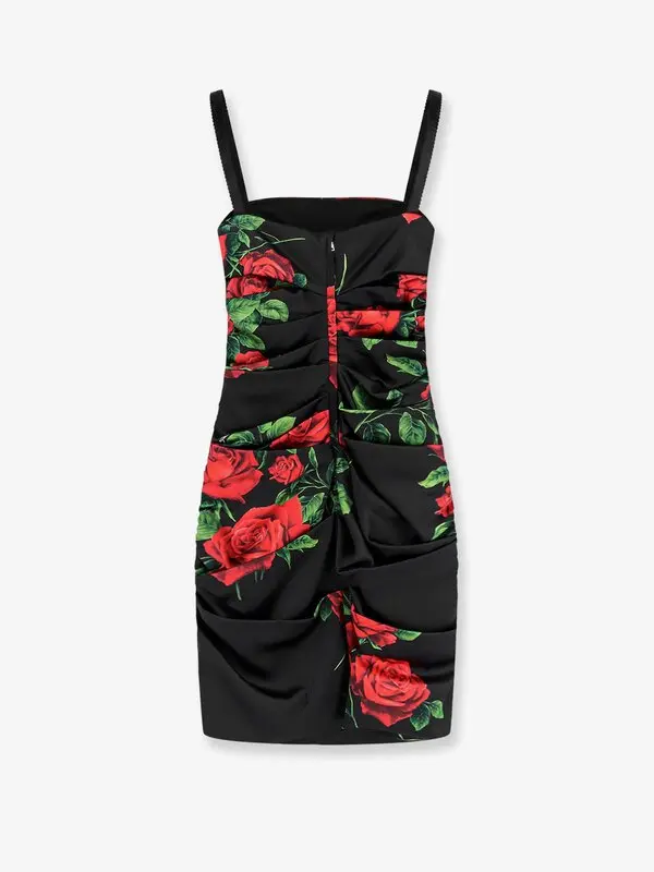Dolce & Gabbana Short Rose Print Satin Dress - Multicolor