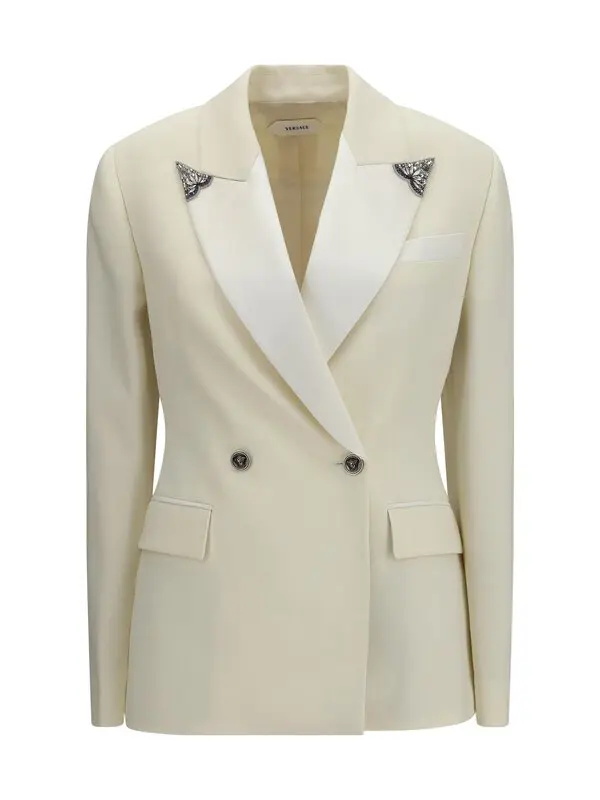 Versace Stretch Wool Blazer With Embroidered Lapels - Multicolor