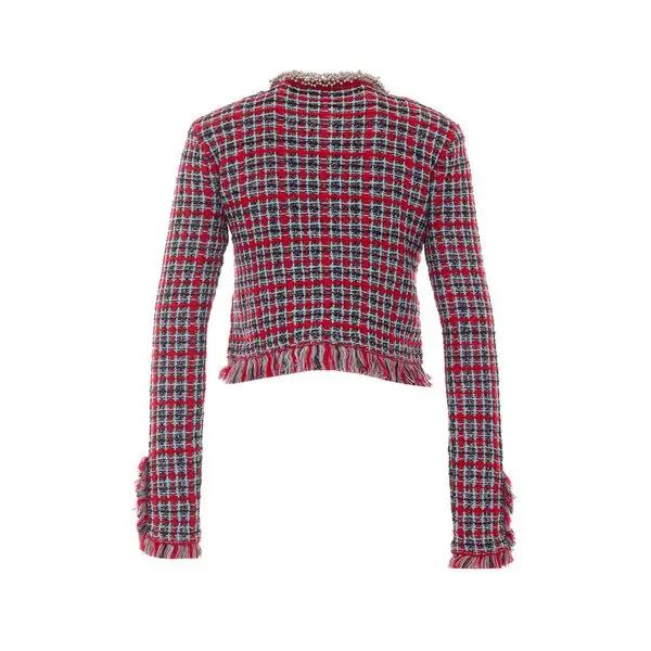 SELF-PORTRAIT Check Frayed Knit Jacket