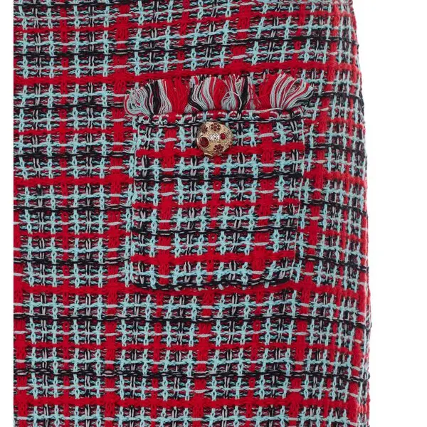 SELF-PORTRAIT Check Frayed Knit Midi Skirt