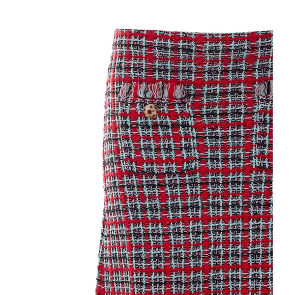 SELF-PORTRAIT Check Frayed Knit Midi Skirt