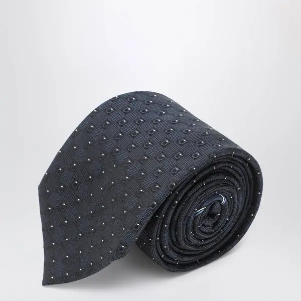FERRAGAMO Gancini Silk Jacquard Tie - Blue