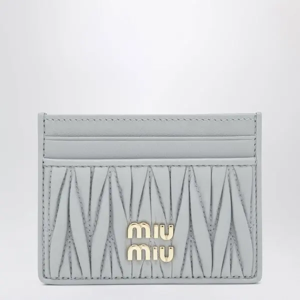 Miu Miu Pearl Matelasse Nappa Leather Card Holder - Gray