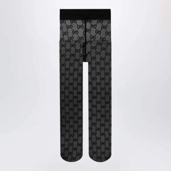 Gucci Stretch Nylon Tights With Gg Pattern - Black