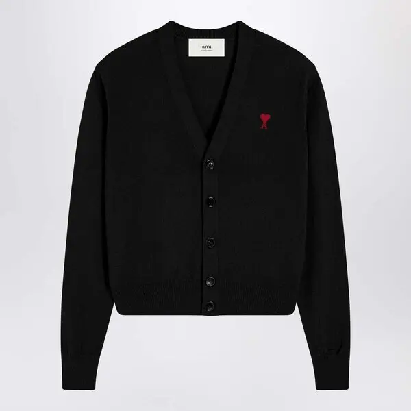 AMI Paris De Coeur Cardigan In Wool - Black