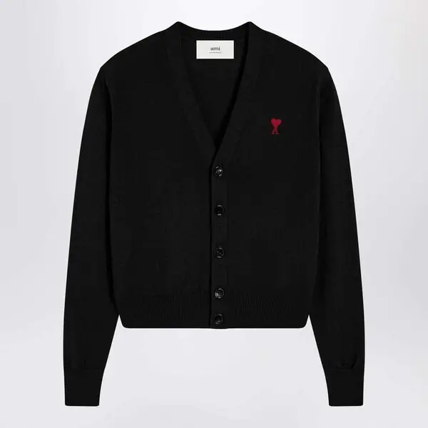 AMI Paris De Coeur Wool Cardigan - Black