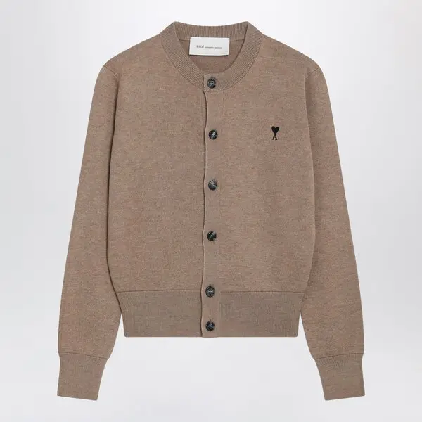 AMI Paris De Cœur" Wool Cardigan - Cream