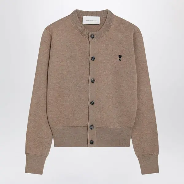 AMI Paris De Cœur Wool Cardigan - Cream