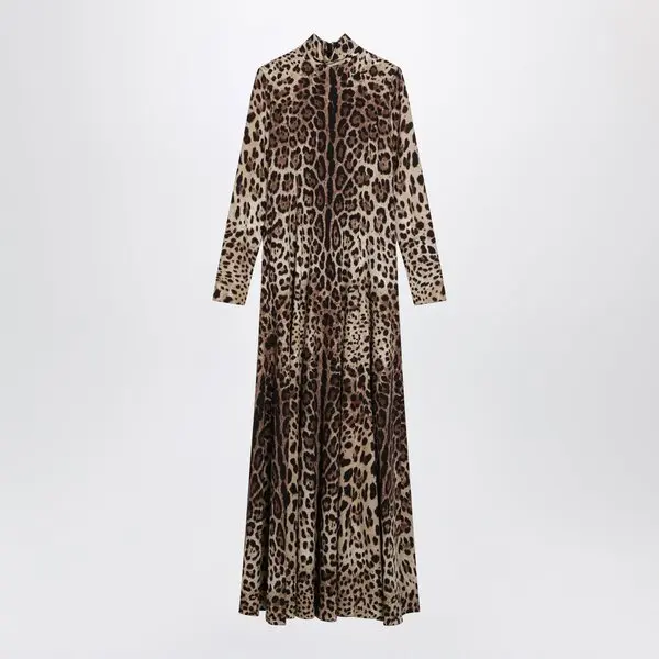 Dolce & Gabbana Long Leopard-print Silk Blend Dress - Brown