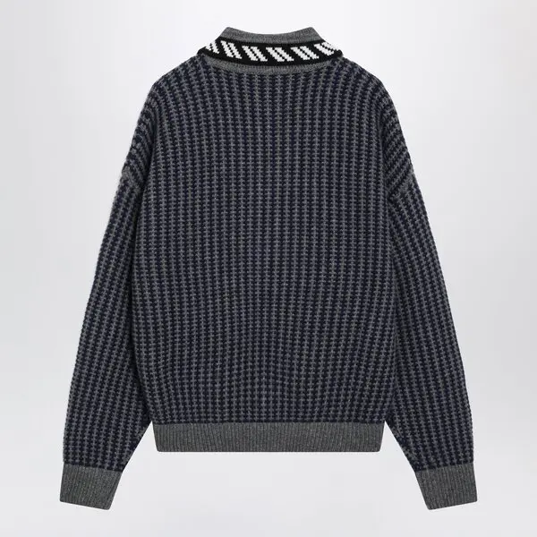 Versace Dark Grey Wool Zip-up Cardigan