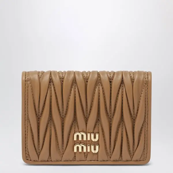 Miu Miu Caramel Card Holder In Matelasse Nappa Leather - Brown