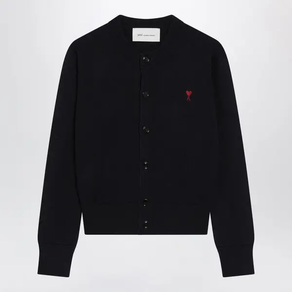 AMI Paris Navy De Coeur Wool Cardigan