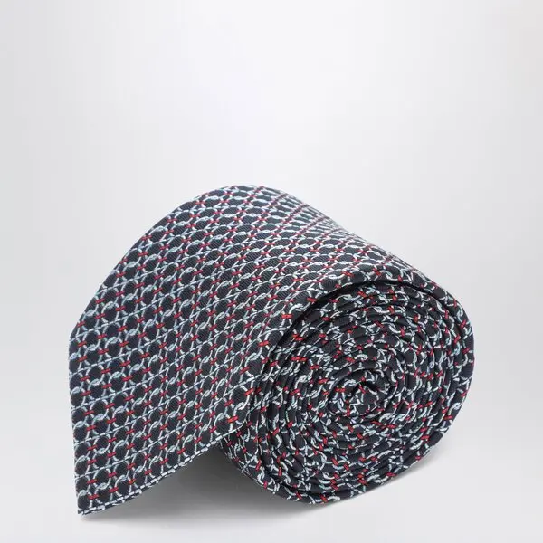 FERRAGAMO Gancini Silk Jacquard Tie - Blue