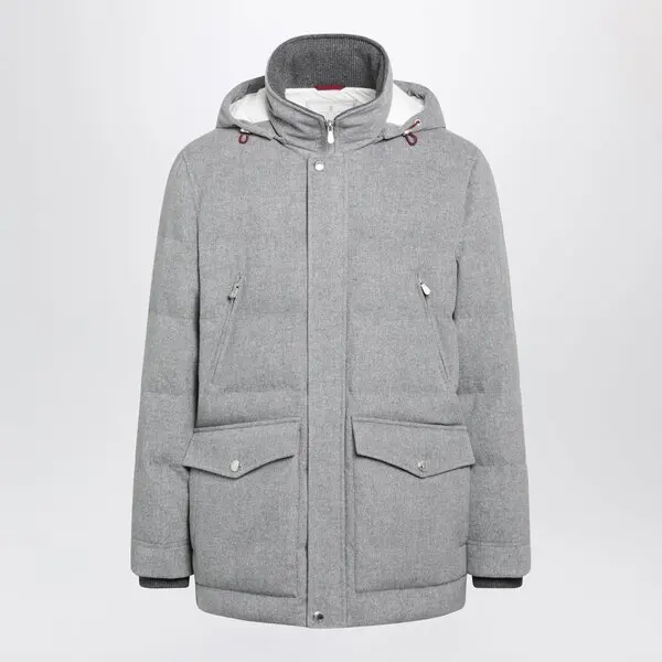 Brunello Cucinelli Light Grey Wool Parka - Gray