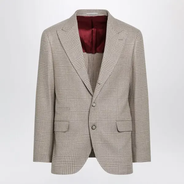 Brunello Cucinelli Camel Prince Of Wales Check Single-breasted Jacket